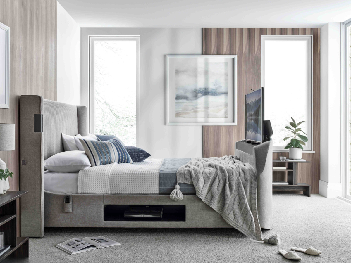 Darras TV Bed Frame Grey Fabric | Furniture Direct Online