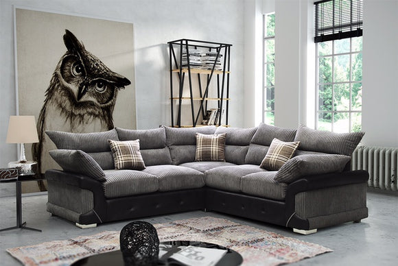 Logan Corner Sofa Grey Cord | Furniture Direct Online